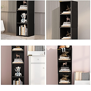 YQ JENMW 68.5 Inches Small Tall Narrow Corner Bookshelf, 6 Shelf Cubby Storage Organizer for Small Spaces, Freestanding Storage Cabinet for Bedroom Library Living Room Home Office, Black