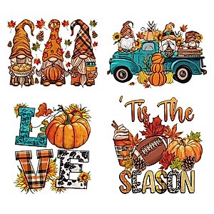 4pcs Pumpkin Maple Leaf Love Iron On Decals Fall Thanksgiving Letter Pattern DIY Iron On Patches Heat Transfer Stickers for Clothing T-Shirt Coat Bag Pillowcase Backpacks Decoration Appliques