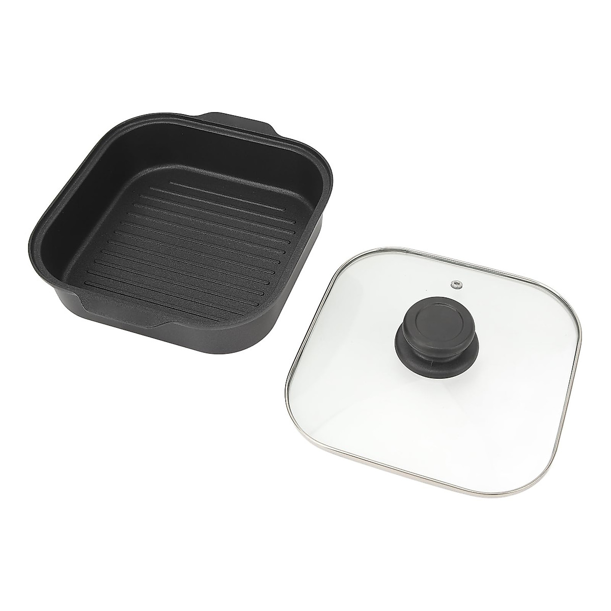 Shipenophy Grill Pan, Cast Aluminum Open Fire Heating Anti Scalding Handle Practical Uniform Heating Non Stick Multifunctional Grill Pan with Lid for Outdoor