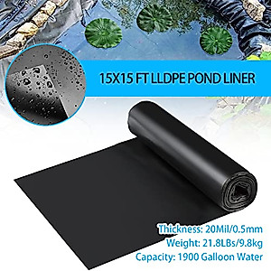 Coocure Pond Liner 15x15ft, LLDPE Garden Pond Liner, 20Mil Thickness Pond Liner for KOI or Fish, Duck and Waterscape.