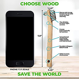 [Wire Brush Set for Cleaning] 4-Pack Multi Purpose Beechwood Handle Medium & Small, Brass & Stainless Steel Wire Scratch Brush for Rust, Paint, Welding, Heavy & Light Household Cleaning