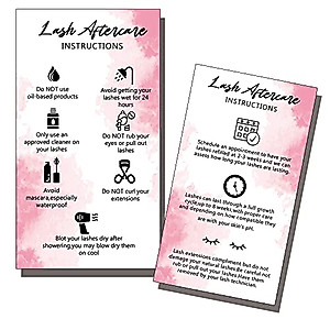 Wanyeer Lash Extension care Instructions Cards, Double Sided Size 3.5 x 2'' inch Business Card Size, After Care Card, Lash Care Card, White with Pink Watercolor Design 50 Pack, White,Pink