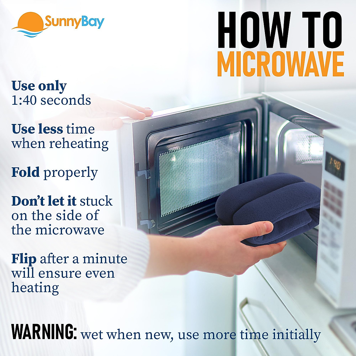 SunnyBay Microwavable Heating Pads, Microwavable Moist Heated Neck and Shoulder Wrap, Versatile Weighted Beanbag Cold Pack or Warm Compress, 2.5 lbs, 26x5 Inches, Navy Blue