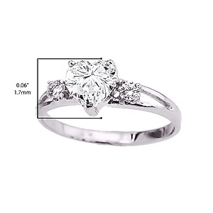 Modern Contemporary Rings 10k White Gold Heart Shape Cubic Zirconia & White Topaz Split Shank Three Stone Ring - Size 7-1/2