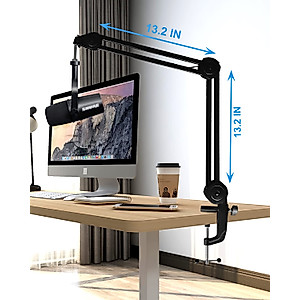 Boseen Microphone Boom Arm Stand, Heavy Duty Adjustable Suspension Scissor Mic Stand with Pop Filter, Compatible with Shure MV7, Black Metal, Desktop Stand