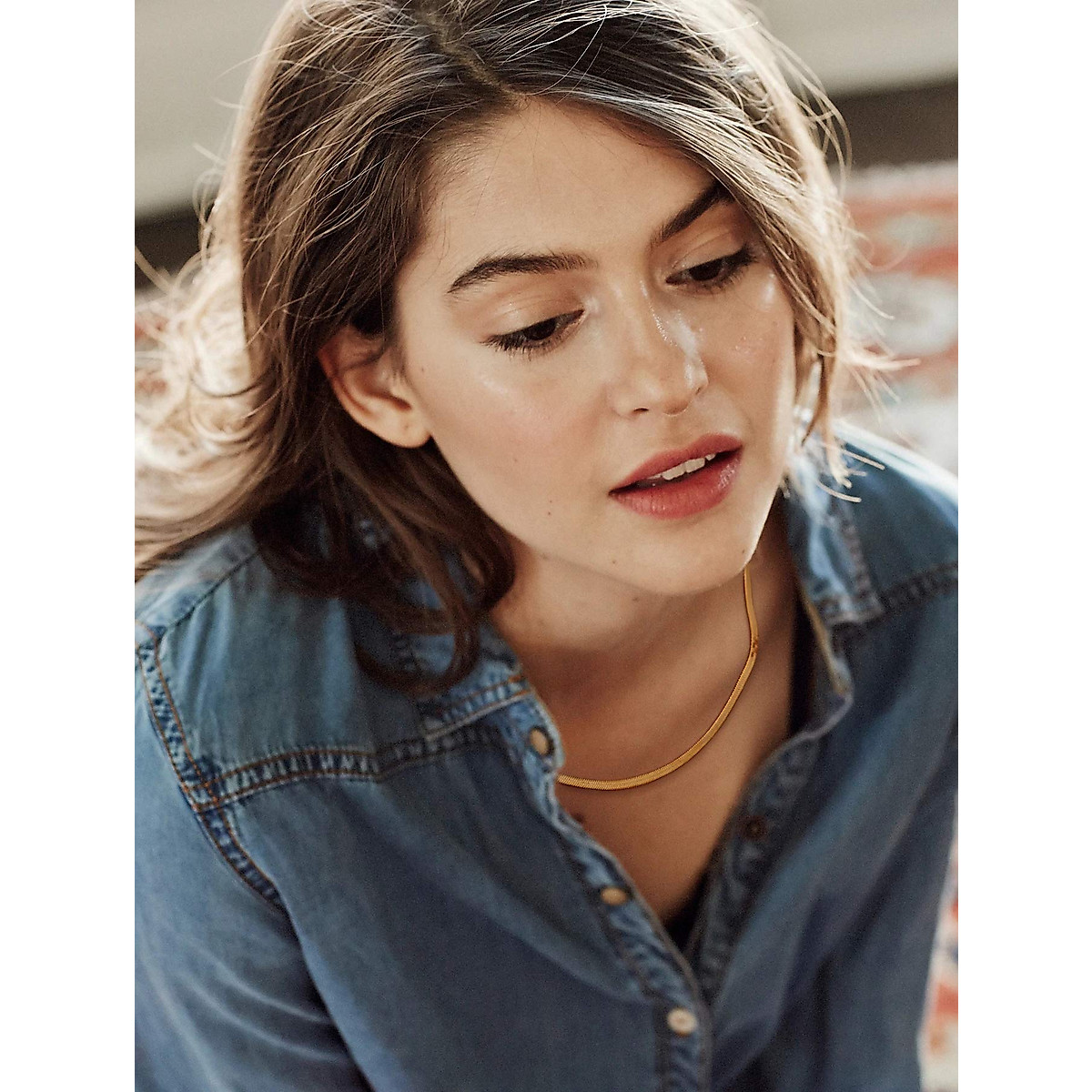 POTESSA 18k Gold Snake Chain Choker Necklace for Women Flat Herringbone Chain Fashion Stainless Steel Necklaces Simple Jewelry Christmas Gifts for Her