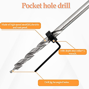 1pcs 9mm Pocket Hole Drill Bit with Depth Stop Collar,Replacement Twist Step Drill Bit,for Manual Pocket Hole Guide Jig Master System(Round Shank)