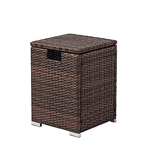 HOMPUS 16-inch Elegant 20LP Propane Tank Cover Patio Table Storage Box Hideaway End Table Outdoor Side Table Patio Storage Box Wicker Ratten Gas Tank Table for Fire Pit Table, Brown Rattan