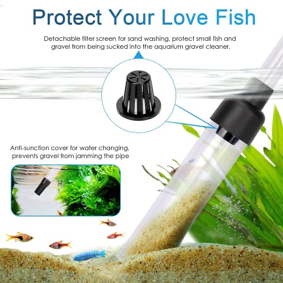 hygger Gravel Vacuum for Aquarium, Aquarium Siphon Vacuum Cleaner for Fish Tank Gravel and Sand Cleaning, Remove Dirt, Water Change, Aquarium Gravel Cleaner with Adjustable Water Flow (S)