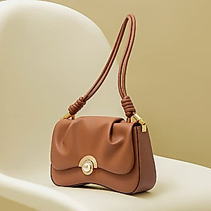 FOXLOVER Small Leather Shoulder Bags for Women Fashion Cute Hobo Handbag Ladies Underarm Bag and Purse with Kiss Lock Closure(khaki)