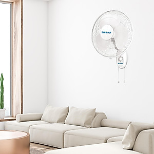 Hurricane Wall Mount Fan - 16 Inch, Supreme Series, Wall Fan with 90 Degree Oscillation, 3 Speed Settings, Adjustable Tilt - ETL Listed, White