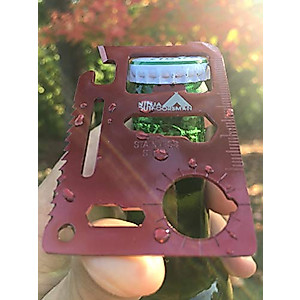 (5 Pack, Red) Ninja Outdoorsman 11 in 1 Stainless Steel Credit Card Pocket Sized Survival Multi Functional Tool - Stocking Stuffers, Christmas Gifts Under 10 Dollars