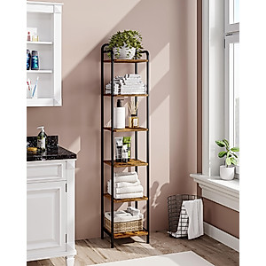 Hzuaneri Bookcase Bookshelf, Narrow Book Shelf, Industrial Corner Shelf Storage Organizer, Slim Shelving Unit for Home Office, Living Room, Bedroom, Kitchen, 6-Tier Rustic Brown and Black BC24601B