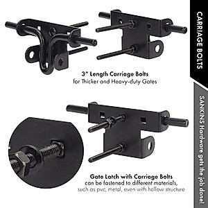SANKINS Slide Bolt Gate Latch,Sliding Bolt Door Lock with Padlock Hole, Heavy Duty Hardware Gate Latch for Wooden Fence,shed Door,Yard Door,Barn Door,Outdoor Latch| Solid Thickened Steel,Black