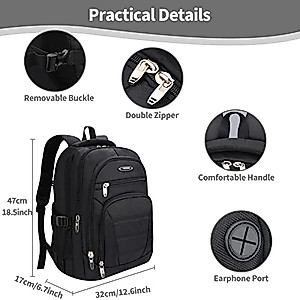 15.6 Inch Padded Laptop Backpack, 32L Business Travel Backpack with USB Charging Port Earphone Port, Waterproof College School Bag with Anti Theft for Men, Black