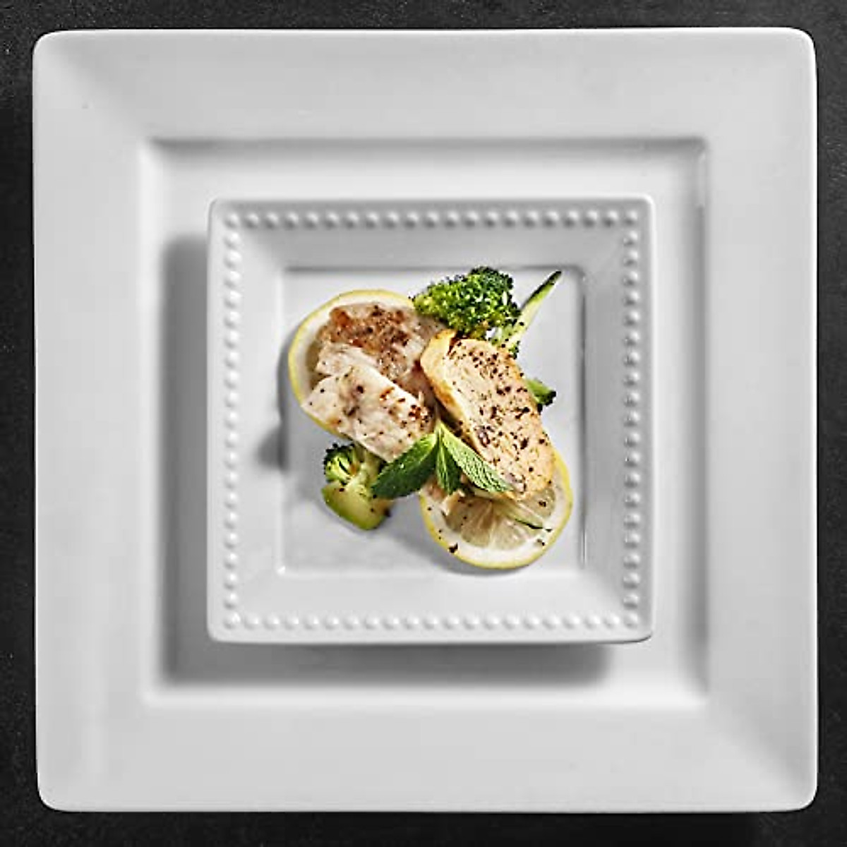 Wareland Bright White Embossed Dots Square Dessert Plates Set of 6, Ultra-fine Porcelain 6 inch Appetizer Plates, Farmhouse Salad Plates Set for Sides, Dessert, Snack, Small Heavy Duty Dinner Plates