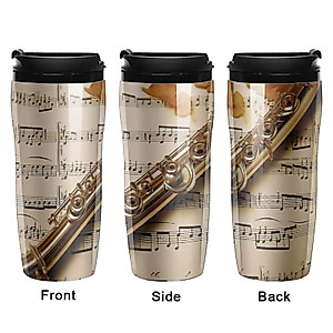 NTVOWPZO Travel Coffee Mug Flute Music Insulated Travel Mug Stainless Steel Coffee Tumbler Travel Coffee Cup Reusable Coffee Cups with Lids for Hot And Cold Drink
