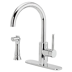 Pfister Solo Kitchen Faucet with Side Sprayer, 1-Handle, High Arc Swivel Spout, Polished Chrome Finish, LF0294SLC