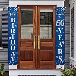 Happy 50th Birthday Yard Sign Door Banner - Cheers to 50 Years Birthday Party Decorations Supplies for Men Women - Blue