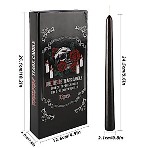 12PCS 10-Inch Black Bleeding Taper Candles,Vampire Tears Taper Candles- Unscented Ideal for Halloween, Christmas, Rituals, and Themed Party Decor
