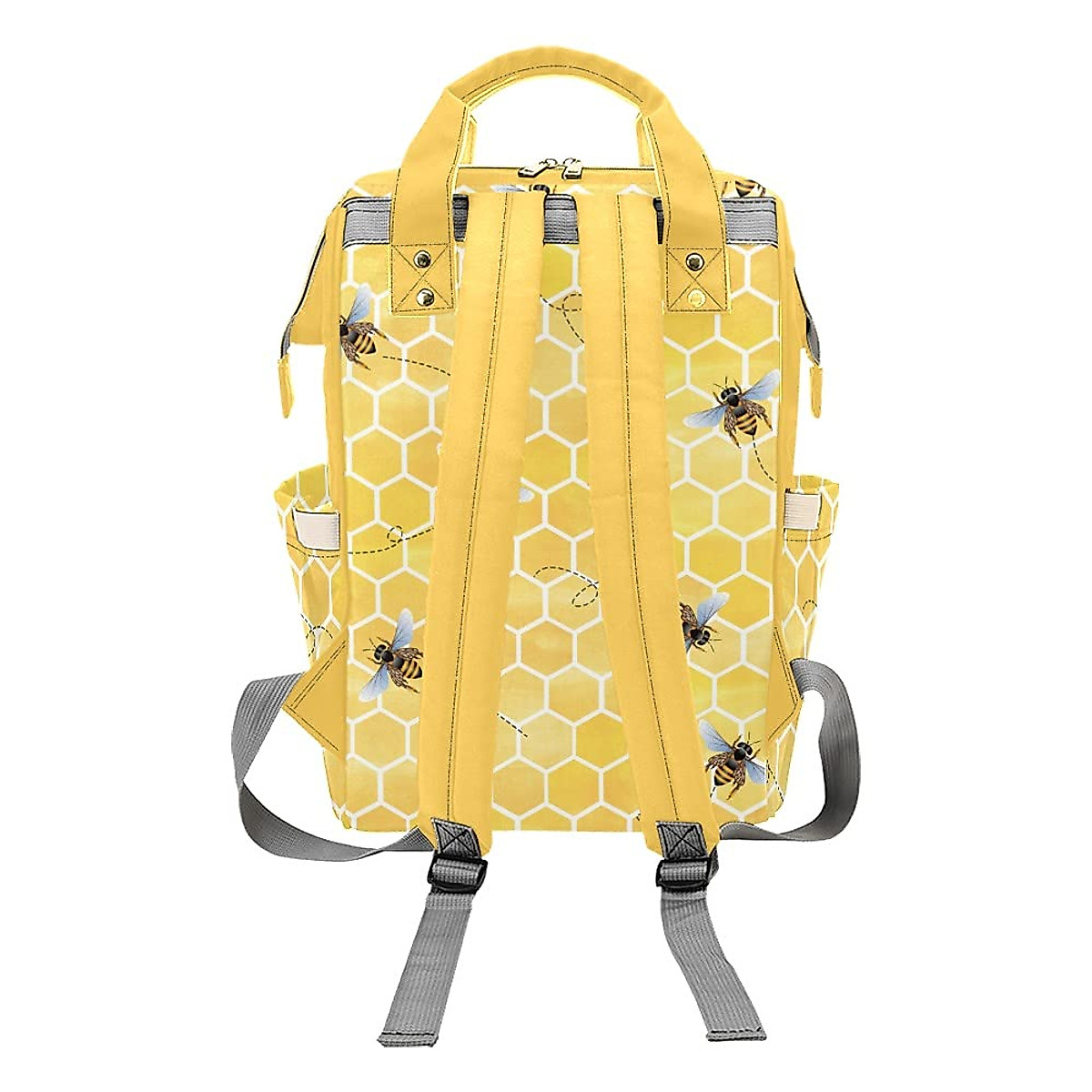 Yeshop Bee Honey Yellow Personalized Diaper Bag Backpack Tote with Name,Custom Travel Nappy Mommy Bag Backpack for Baby Girl Boy Gift, 10.83x6.69x15 inch