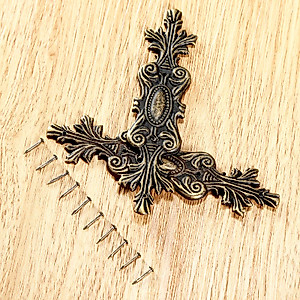 dophee 4 Pack Retro Decorative Corners Bracket, Antique Bronze Applique Furniture Chest Case Wooden Box Feet Leg Corner Protector Guard Furniture Fittings with Mounting Nails, 100x23mm/3.94"x0.91"