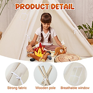 Kigley 24 Pcs Pretend Camping Play Set with Teepee Tent Fake Campfire Felt Toys Wood Style Throw Pillow Cushion for Boys Girls Adults Dramatic Play Home Decorations