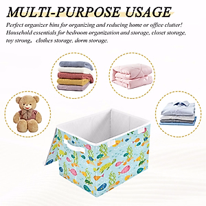 YETTASBIN Ocean Animals Storage Basket with Lid and Handles, Large Collapsible Fabric Storage Bins Durable Storage Organizer for Shelves, Closet, Bedroom, School, Office, Home Decor