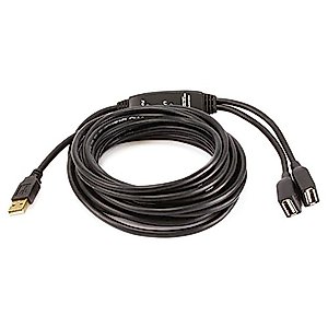 Monoprice USB 2.0 Extension Cable - 16 Feet - Black | 2 Port USB Type-A Male to USB Type-A Female, Active, Repeater