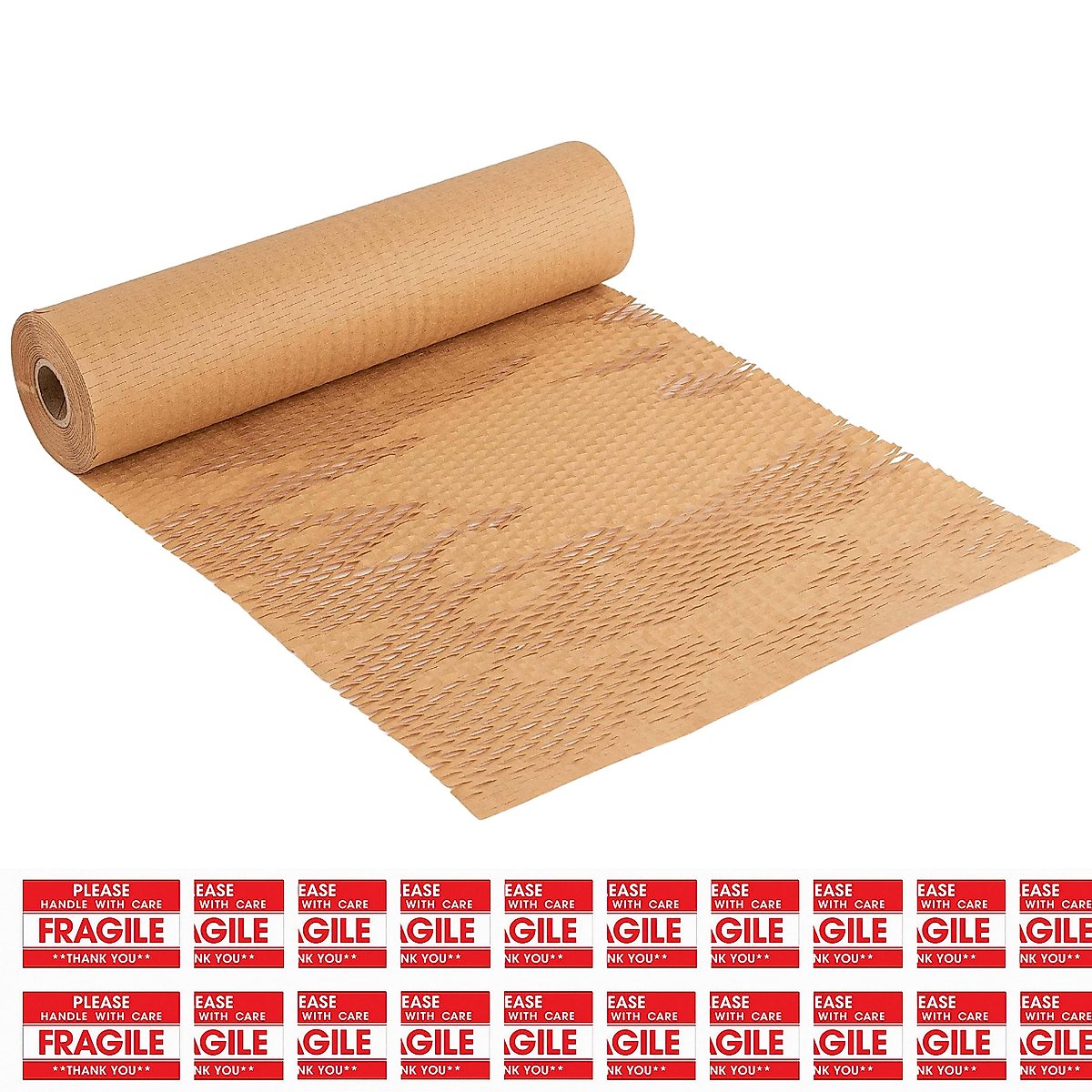 Eco-Friendly Honeycomb Wrapping Paper - 15" x 120' Roll with Fragile Stickers - Premium Packaging Solution for Fragile Items