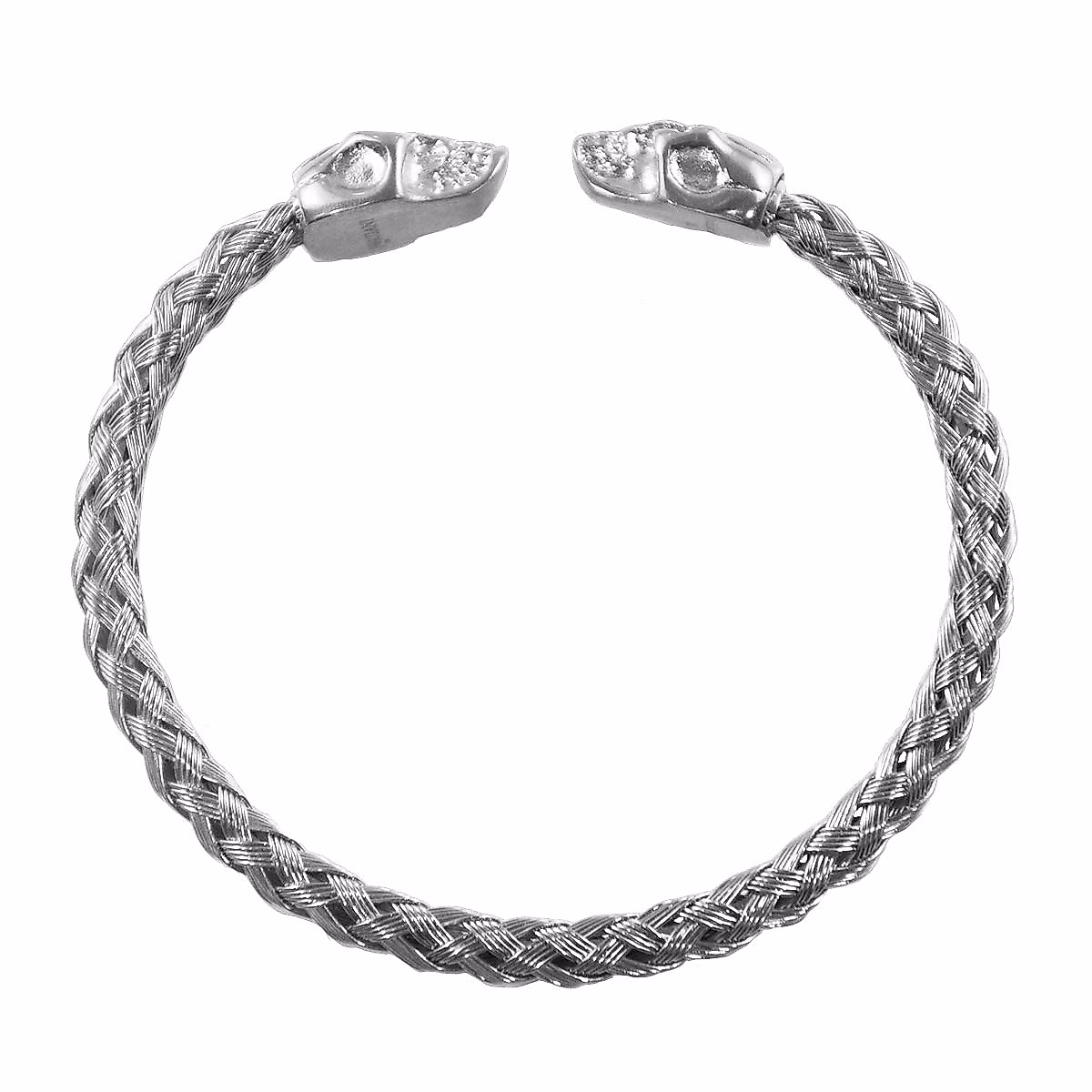 Forziani TENACITY Double Skull Steel Cuff Bracelet for Men - Adjustable Size - Men's Open Cuff Bangle Bracelet in Stainless Steel - One Size Fits All