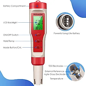 Bestooth pH Meter, 0.01 Resolution High Accuracy Digital pH Tester with ATC: 4 in 1 PH TDS Temperature Meter for Drinking Water, Hydroponics, Lab, Aquarium