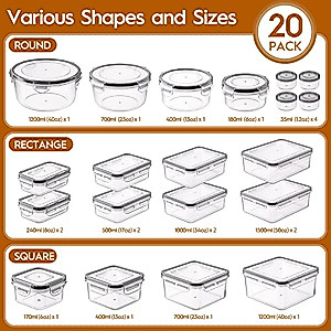 KEMETHY 40 Pcs Food Storage Containers with Lids Airtight (20 Containers & 20 Lids), Plastic Meal Prep Container for Pantry & Kitchen Organization, BPA-Free, Leak-Proof with Labels & Marker Pen