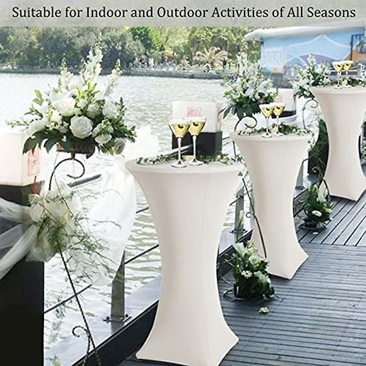 Fitted White Spandex Cocktail Table Covers 32x43" 4 Pack | Events