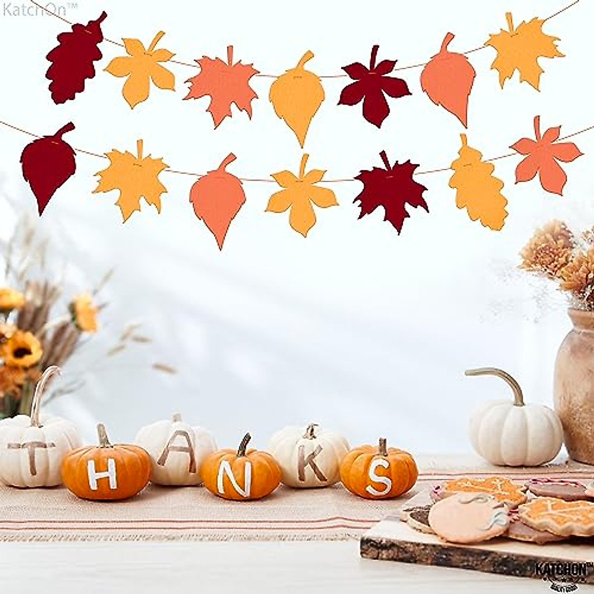 KatchOn, Felt Leaf Garland for Thanksgiving Decorations - 10 Feet, No DIY | Felt Fall Garland for Fall Decorations for Home | Fall Leaf Banner Garland, Felt Leaves Garland | Thanksgiving Banner