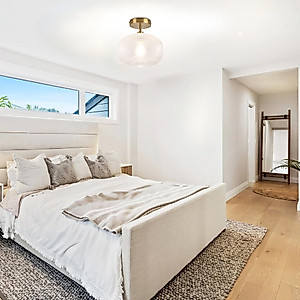 Gold Semi Flush Mount Ceiling Light Fixture,Hallway Light Fixtures,Industrial Close to Ceiling Light,Globe Glass Ceiling Light Fixture,Vintage Ceiling Lamp,Farmhouse Light for Bathroom Entryway