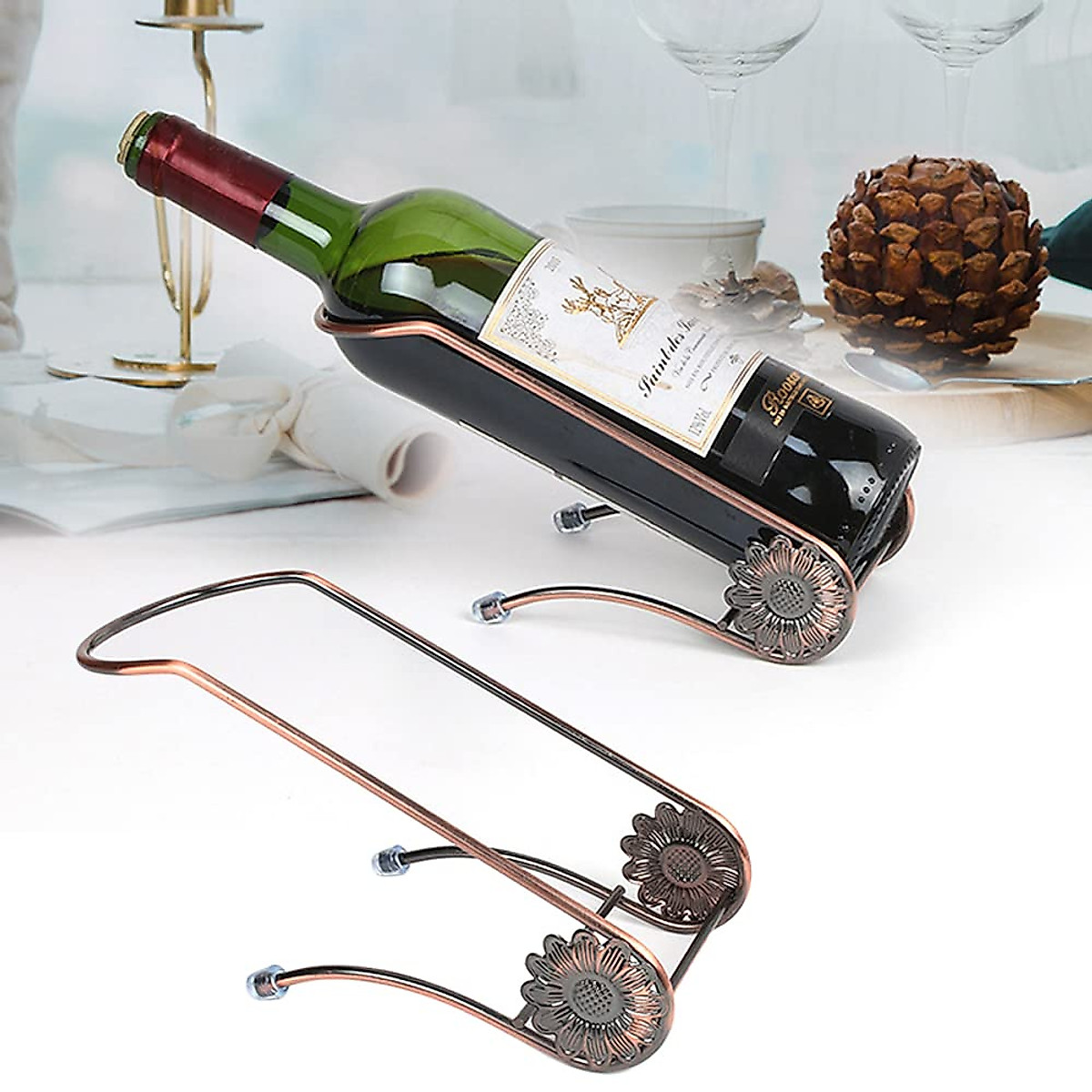 2PCS Wine Bottle Holder- Countertop Wine Rack - Wine Holder for Wine Storage - Red Bronze Metal Wine Rack - Wine Racks Countertop - Small Wine Rack - Tabletop Wine Rack