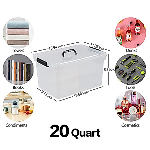 Jnktka 20 Quart Plastic Storage Tote with Lid, Set of 4, Clear Latching Storage Bins