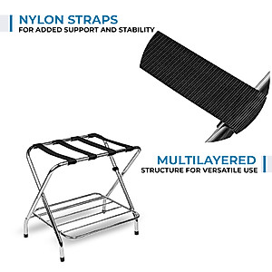 Foldable Luggage Rack, Metal Suitcase Stand for Guest Room, Heavy Duty Luggage Rack for Bedrooms, Hotels, Travel | Folding Luggage Racks for Suitcases and Storage (Double Rack (DIY), Pack of 2)