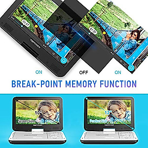 DBPOWER 12" Portable DVD Player with 5-Hour Rechargeable Battery, 10" Swivel Display Screen, SD/USB Port, with 1.8m Car Charger, Power Adaptor and Car Headrest Mount, Region Free-White