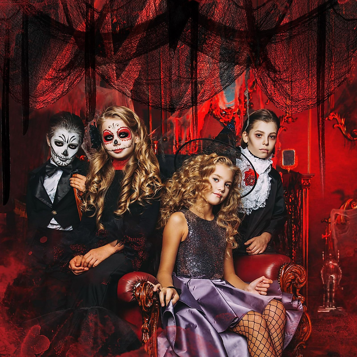 Tranqun 3 Pcs Halloween Creepy Cloth 80 x 400 Inch Black Halloween Gauze Cloth Giant Spooky Fabric Cloth for Haunted House Indoor Outdoor Party Decor Supplies Backdrops for Garden, Doorways, Yard