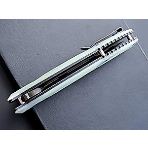 Eafengrow EF927 Pocket Knife D2 Steel Blade with Black-Oxide Coating Outdoor EDC Knife G10 Handle for Camping Work (Jade)