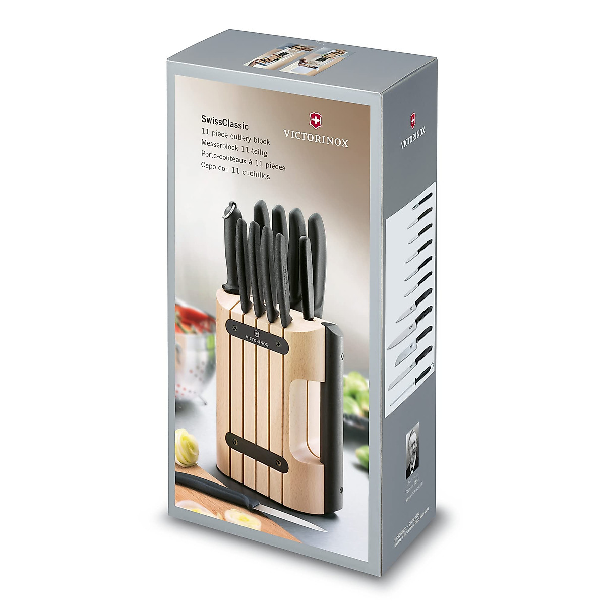 Victorinox Swiss Classic Cutlery, 11 Pieces Block Knife Set, Set of 11, Black, 6.7153.11