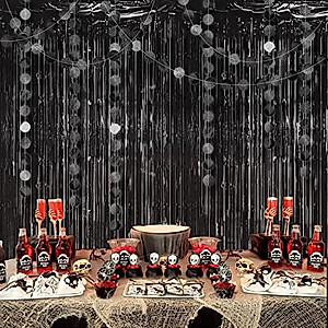 6 pcs Black Fringe Curtains Party Decorations with Garlands Streamers Photobooth Props Party Backdrop Background for Wedding Halloween Birthday Bridal Shower Bachelor Party Supplies 