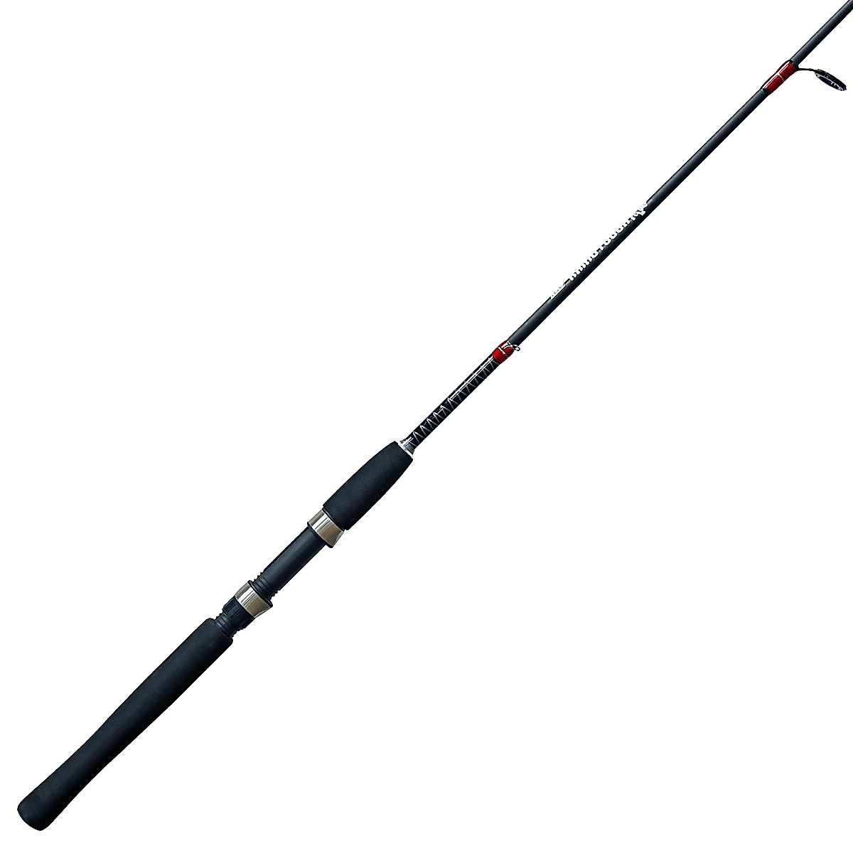 Zebco Rhino Tough Spinning Fishing Rod, 6-Foot 2-Piece Heavy-Duty Cross-Weave Fishing Pole, Comfortable EVA Rod Handle, Heavy-Duty Guides, Stainless Steel D-Frame Tip Guide, Medium-Light Power, Black
