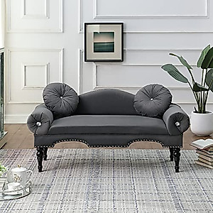 Holaki 54" Velvet Loveseat Sofa,Upholstered 2 Seater Couch Settee with 2 Round Pillows, Modern Love Seat with Nailhead Trim Roll Arm,Accent Bedside Entryway Window Bench for Living Room(Grey)