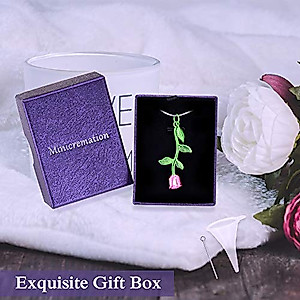 Rose Flower Cremation Jewelry Urn Necklaces for Ashes, Cremation Ash Jewelry Memorial Pendants for Human Pets Ashes(Green-Pink)