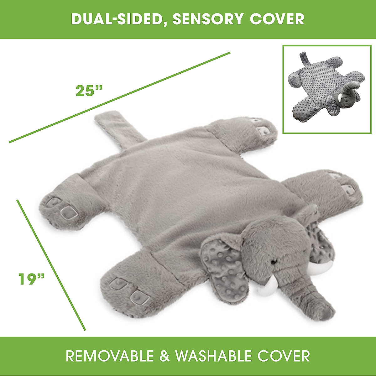 BARMY Weighted Lap Pad for Kids (25"x19", 4lb) Elephant, Sensory Weighted Stuffed Animals for Kids, Weighted Lap Blanket for Kids, Teen, Removable, Washable Cover