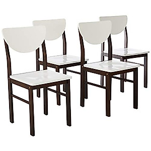 Kings Brand Furniture Dining Room Kitchen Wood Side Chair (Set of 4), Walnut/White