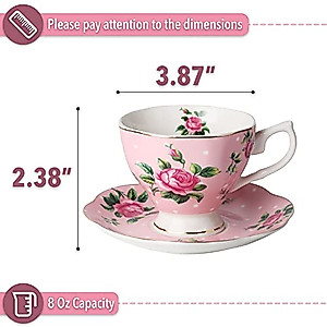 BTaT- Floral Tea Cups and Saucers, Set of 2, 8oz, with Gold Trim and Gift Box, Coffee Cups, Floral Tea Cup Set, British Tea Cups, Porcelain Tea Set, Tea Sets for Women